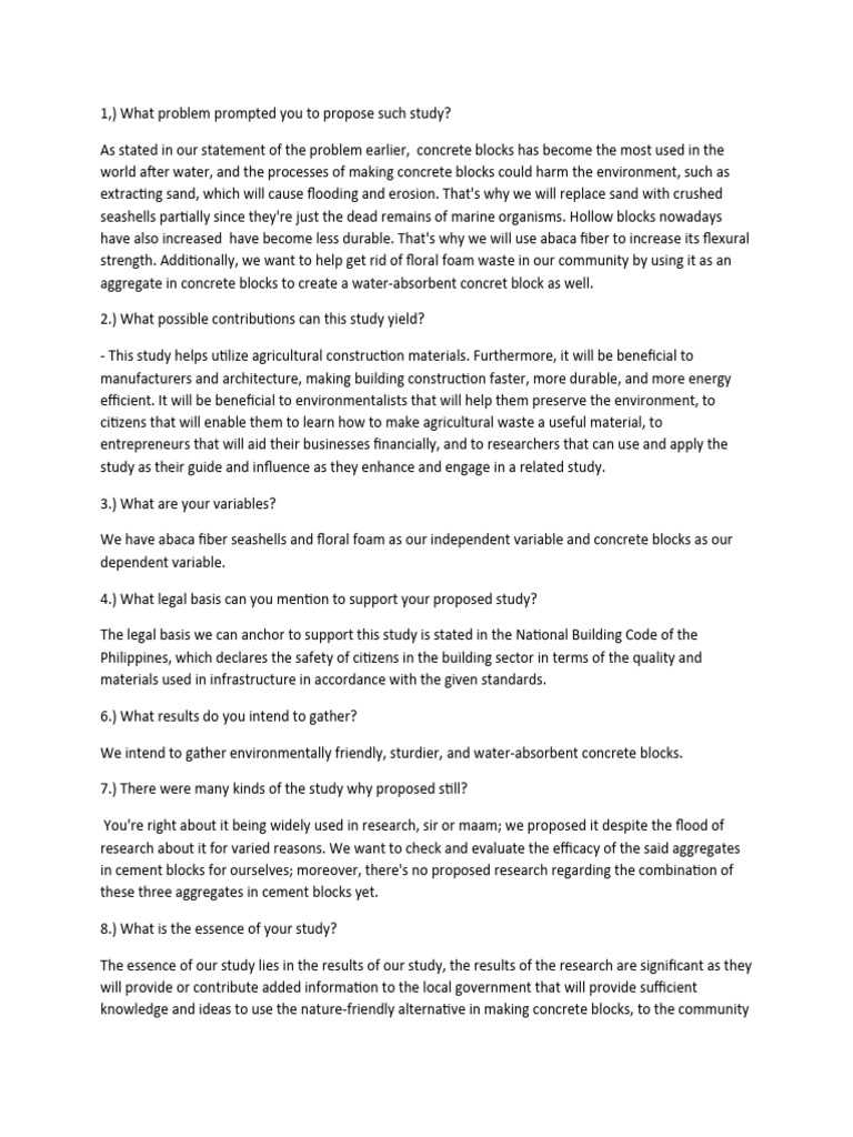 Guide Questions and Answers Title Defense | PDF | Concrete