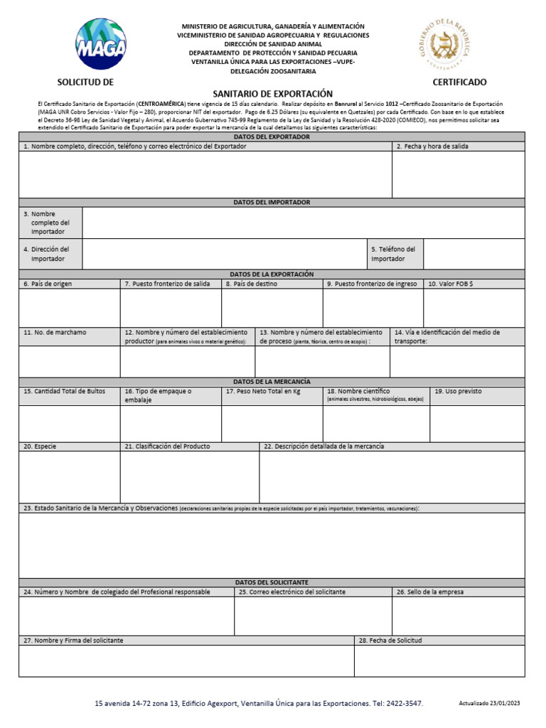 CA Formulario de Solicitud de Certificado Sanitario de Exportación | PDF