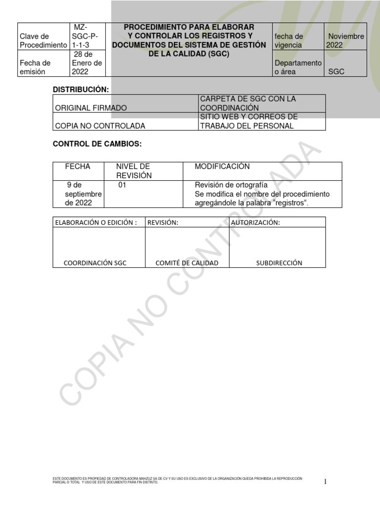 Elaboración y Control de Documentos Del SGC | PDF | Sistema de manejo ...