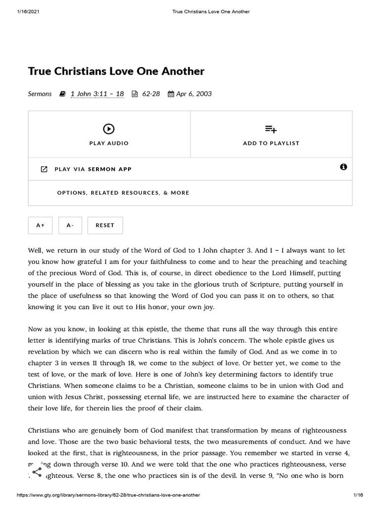 True Christians Love One Another | PDF | Cain And Abel | Gospel Of John
