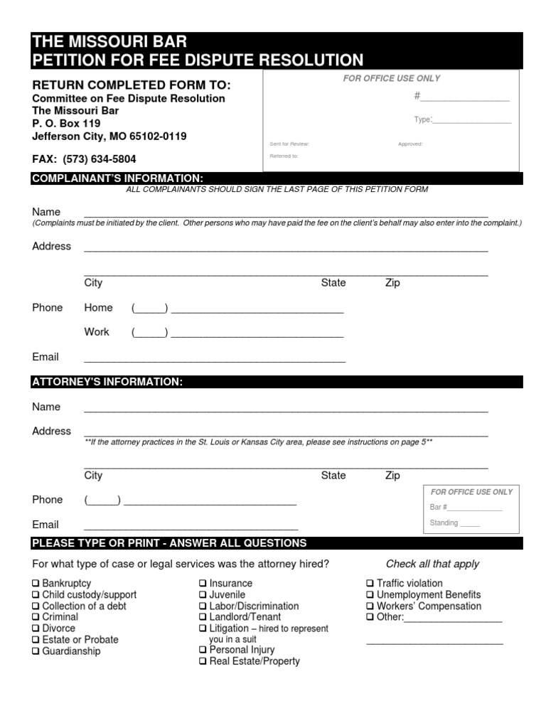 Missouri Bar Fee Complaint Form | PDF | Lawyer | Mediation