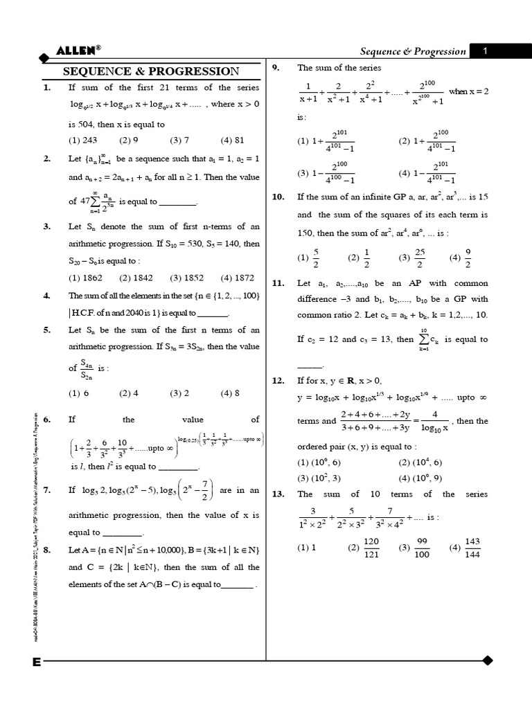 Sequence & Progression | PDF | Mathematical Concepts | Arithmetic