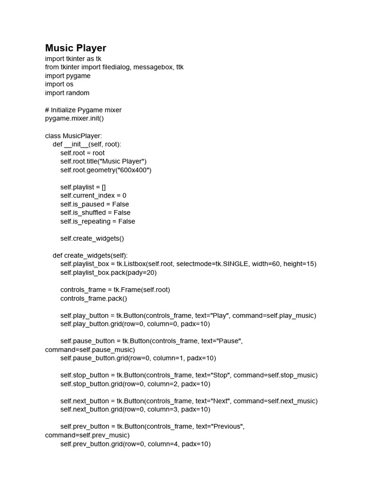 Music Player Python Pdf Software System Software 9794