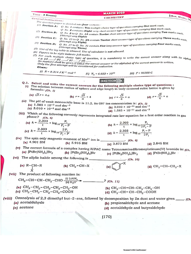 XII Chemistry Board QP | PDF