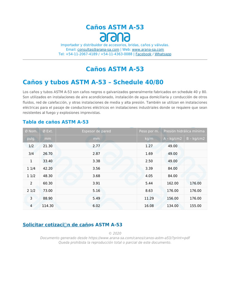 Caños ASTM A-53: Características y Usos | PDF | Tecnología
