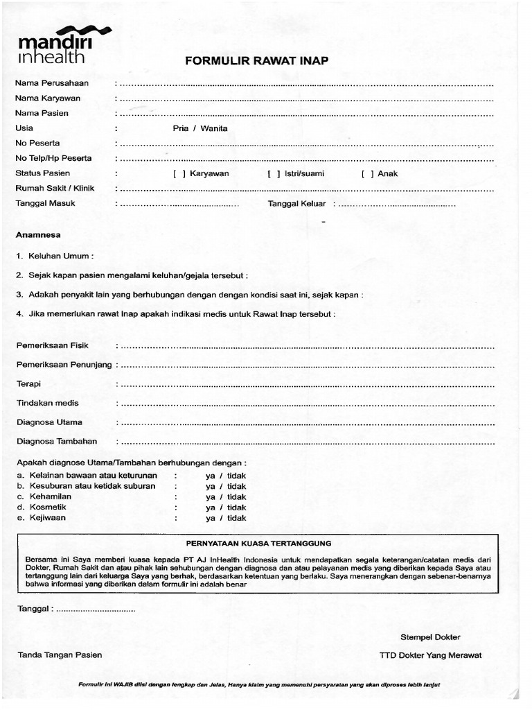Form Rawat Inap | PDF