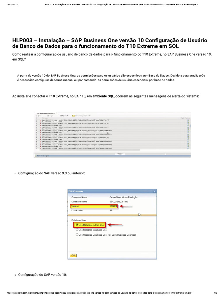 HLP003 - Instalação - SAP Business One Versão 10 Configuração de ... HLP003 - Instalação - SAP Business One Versão 10 Configuração de ...