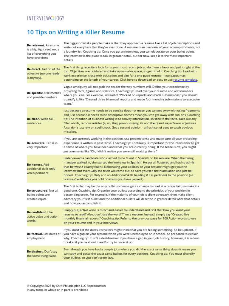 Interviewology Final 10TipsResume | PDF | Résumé | Linguistics