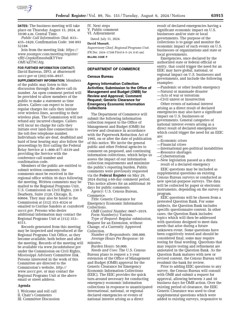 Federal Register / Vol. 89, No. 151 / Tuesday, August 6, 2024 / Notices ...