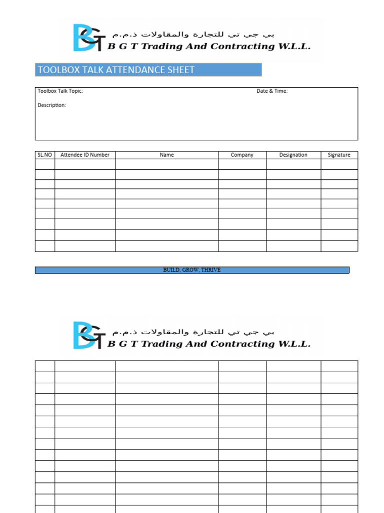 Toolbox Talk Attendance Sheet | PDF | Games & Activities | Law