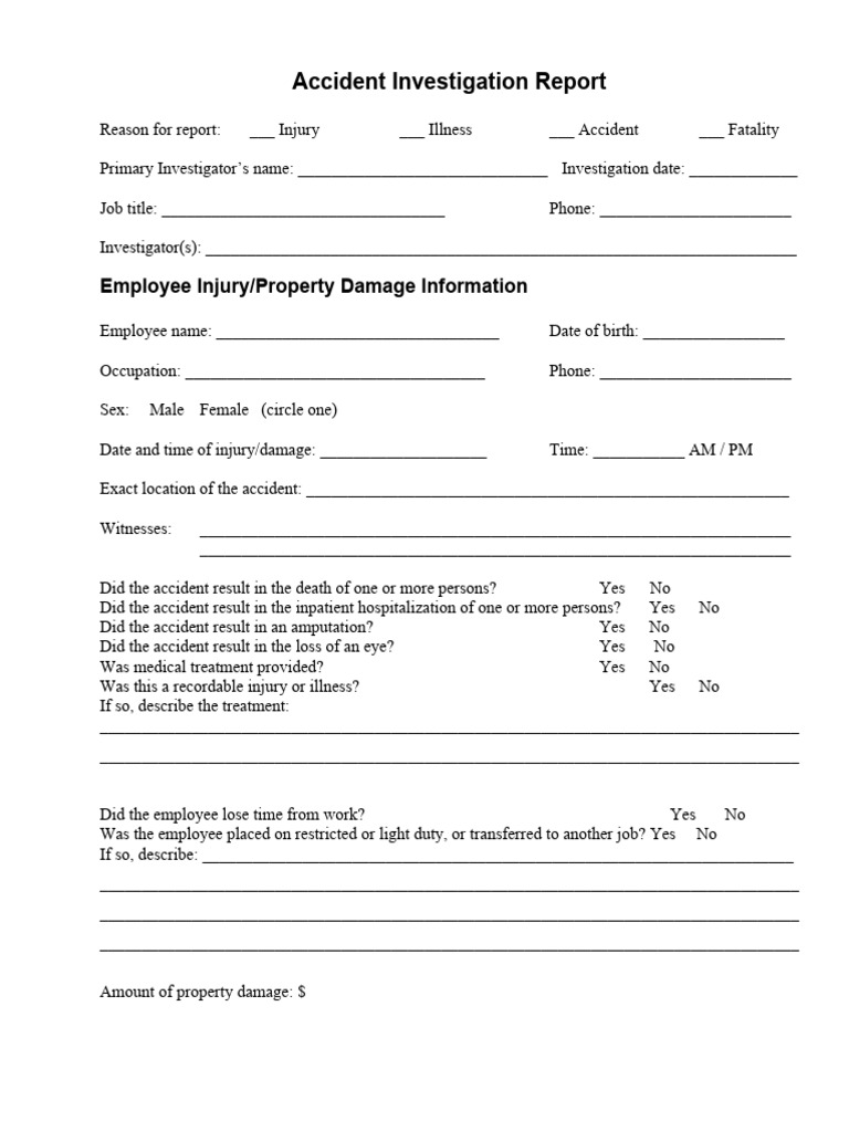 Accident Investigation Report Form 1 | PDF | Occupational Safety And ...