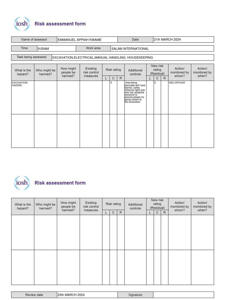 IOSH-Risk - Assessment - Project - v5.0 (1) Copy 2 | PDF