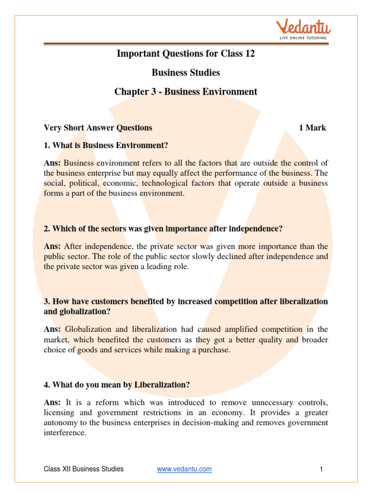 CBSE Important Questions for Class 12 Business Studies Chapter 3 ...