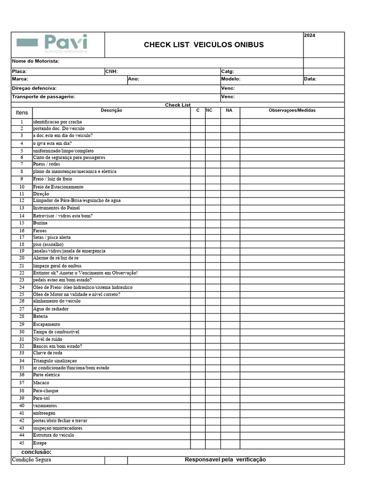 CHECK-LIST-ONIBUS (1) | PDF | Veículos