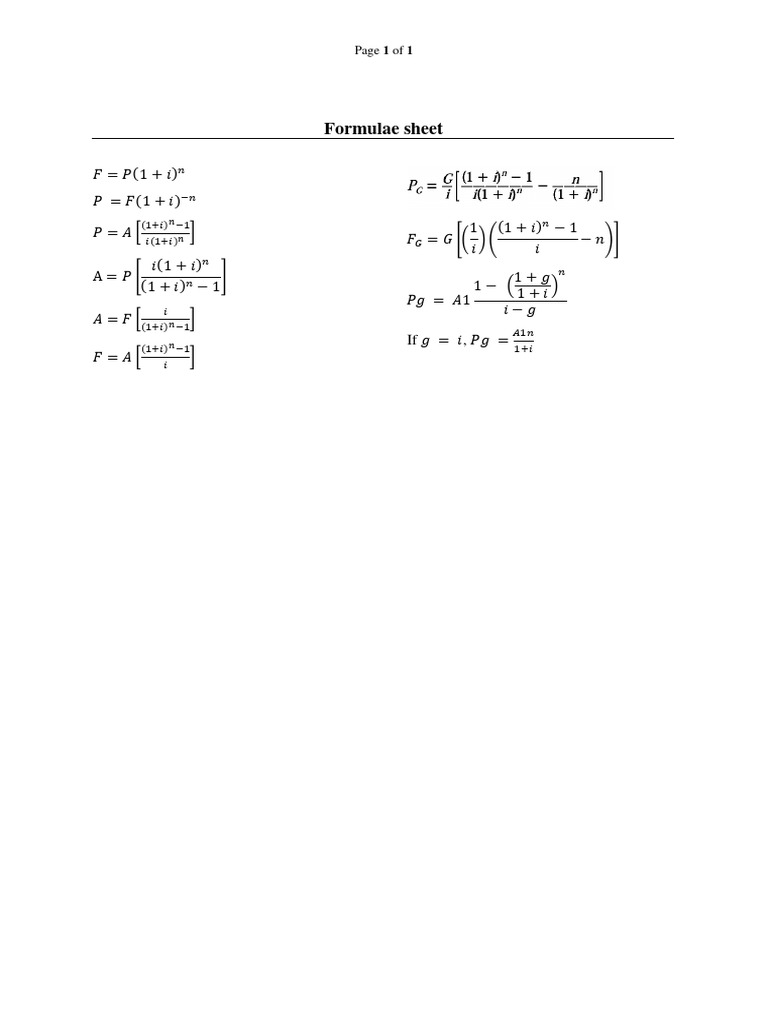 Formula Sheet For Exam | PDF | Teaching Methods & Materials