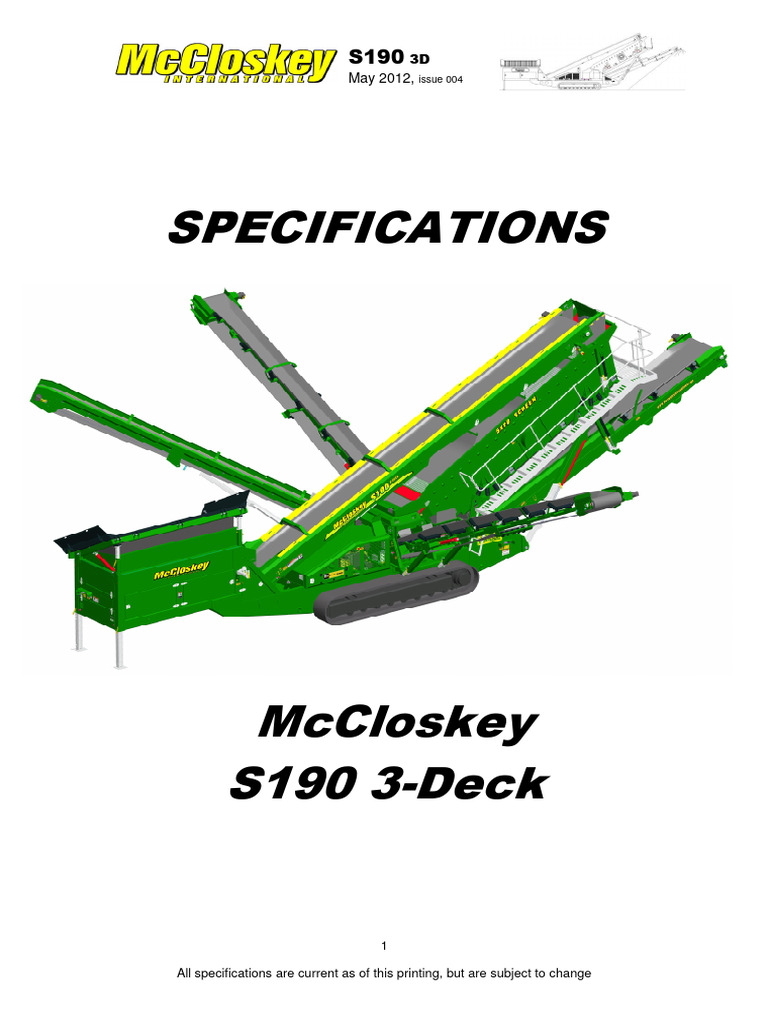 McCloskey S190 3D Mobile Screener Specs | PDF | Belt (Mechanical) | Engines