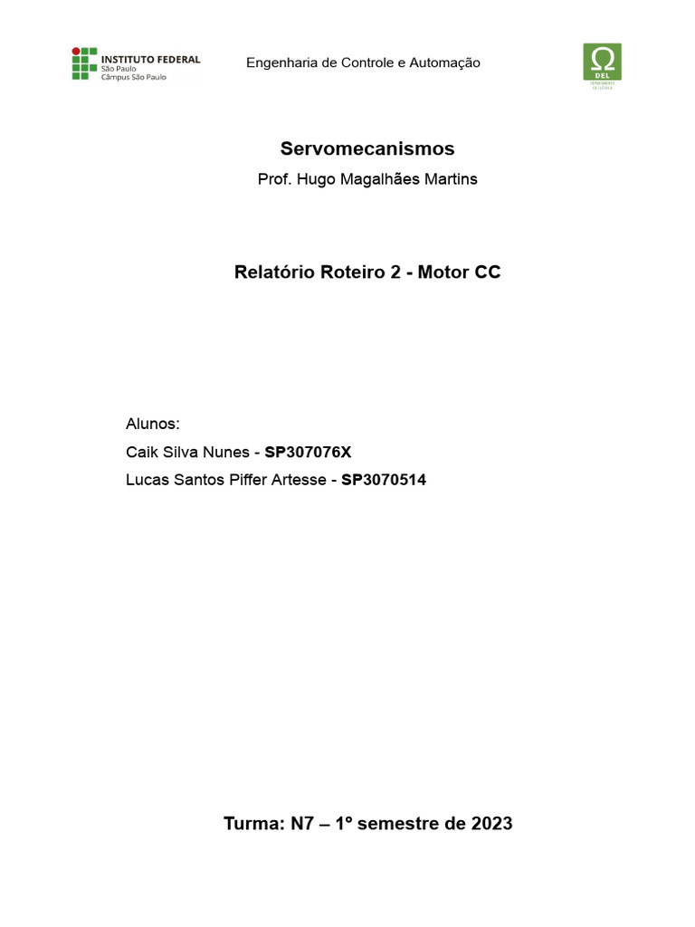 Servo Relatório2 MOTORCC | PDF | Engenharia Elétrica | Eletricidade