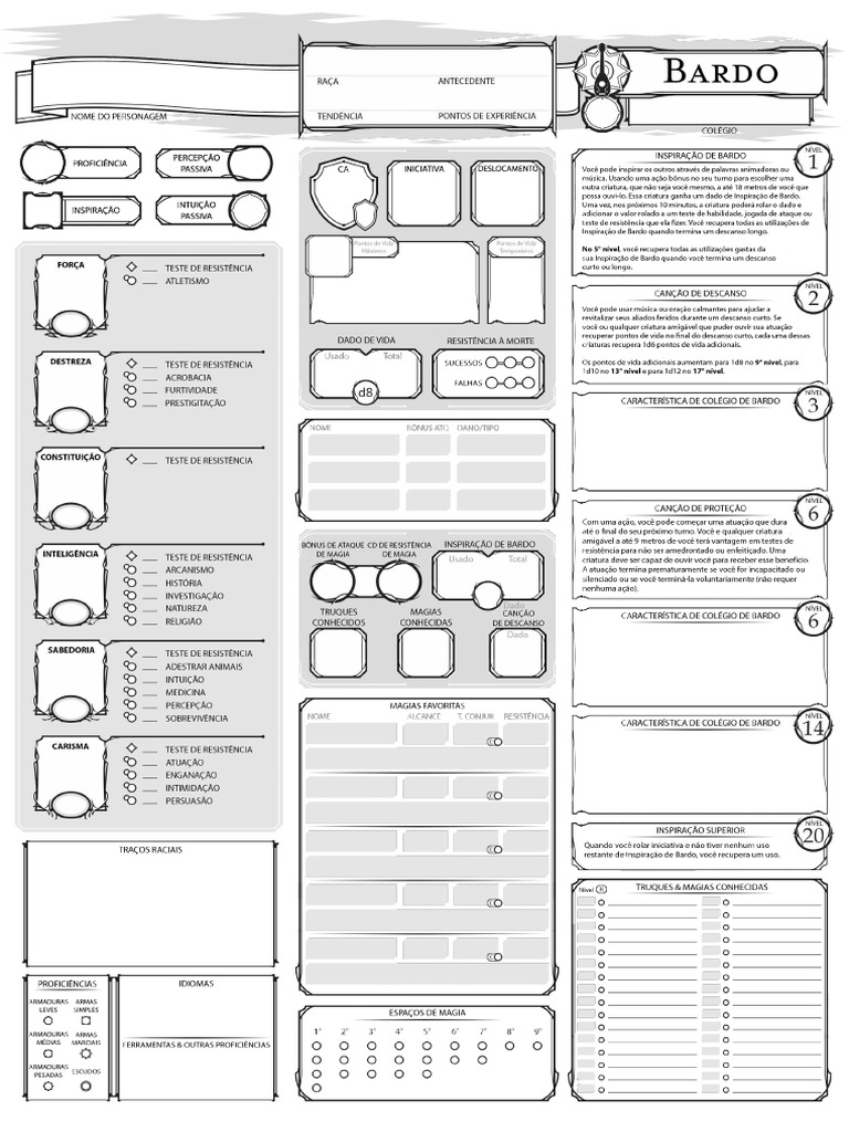 DND 5e - Ficha - Bardo - Editável | PDF