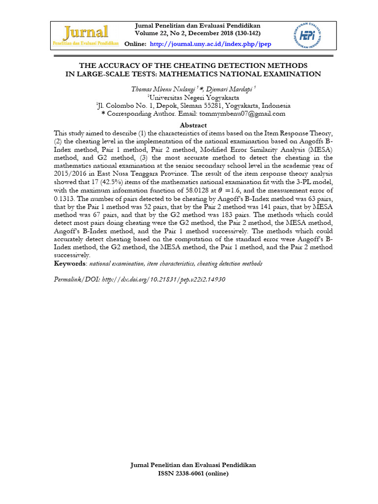 The Accuracy of The Cheating Detection Methods in | PDF | Science ...