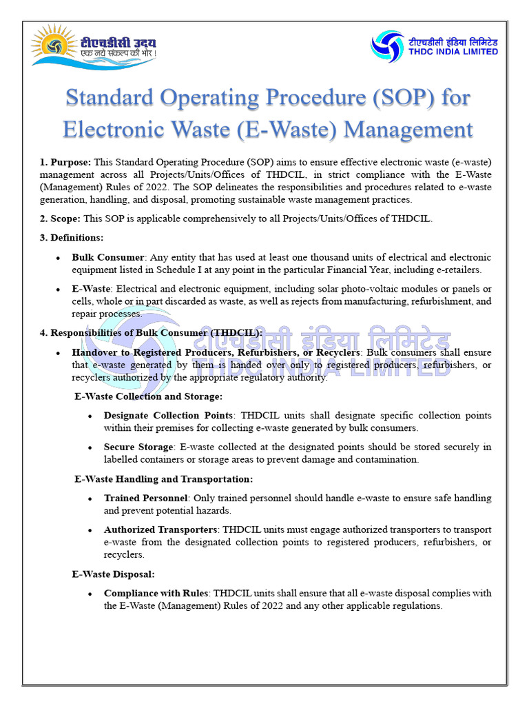 SOP Ewaste Management | PDF | Electronic Waste | Regulatory Compliance