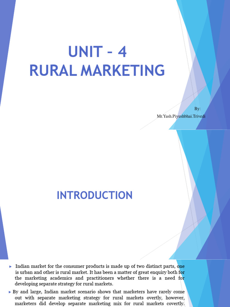 UNIT 4 - Rural Marketing (Part II) - SY-BBA-SEMESTER-3 | PDF | Marketing | Market (Economics)