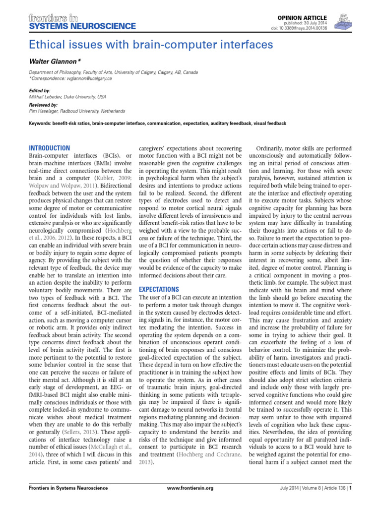 Ethical Issues With Brain-Computer Interfaces | PDF | Neuroscience ...