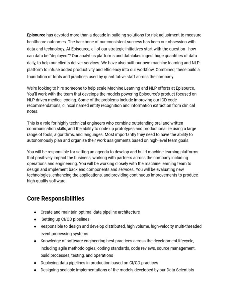 JD - Associate Data Engineer | PDF | Machine Learning | Computer Programming