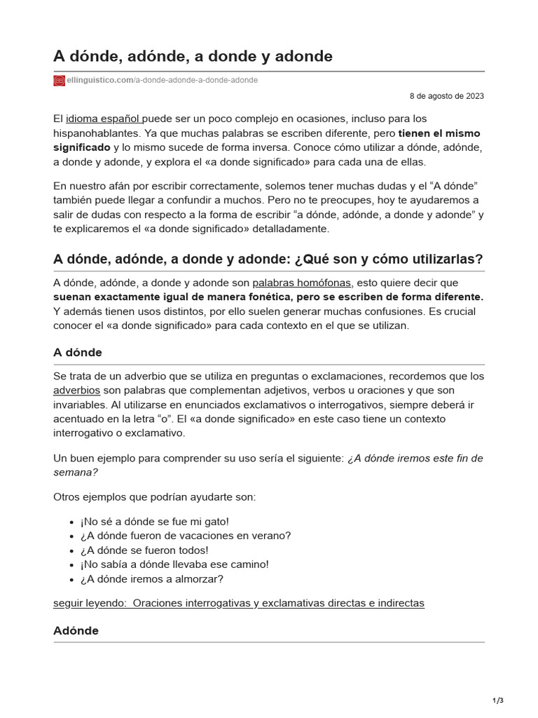 A Dónde Adónde A Donde y Adonde | PDF | Adverbio | Lingüística