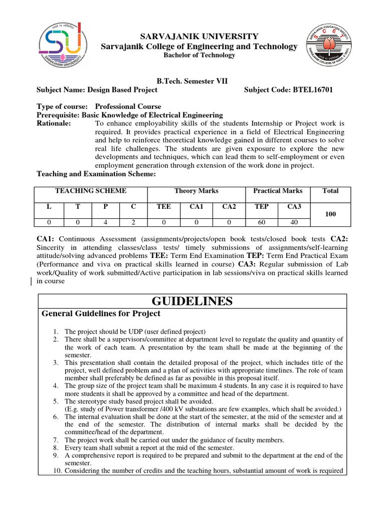 B.Tech Design Based Project Guidelines | PDF | Prototype | Science