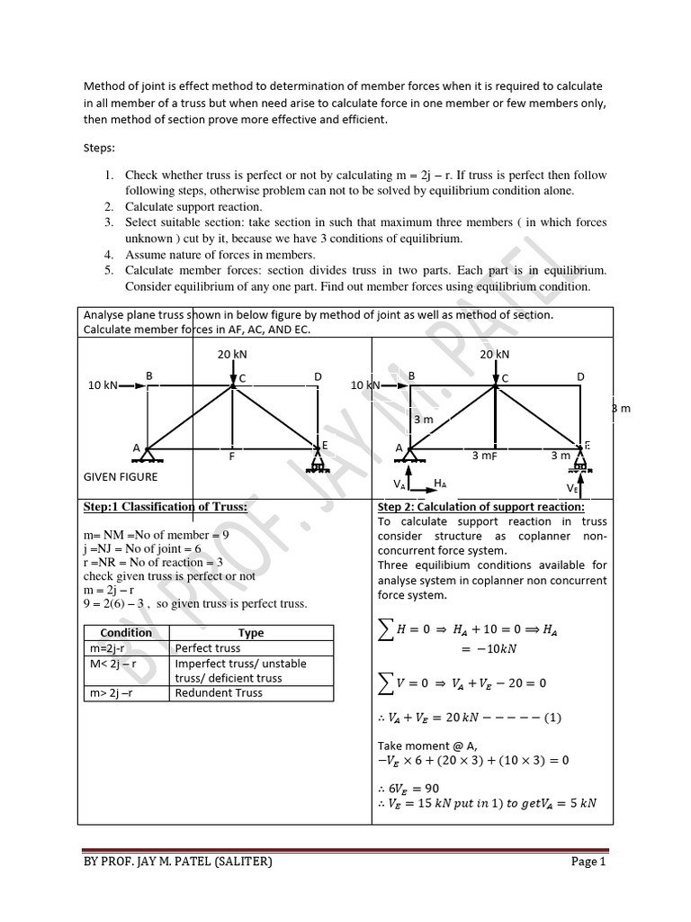 Truss Analysis: Joint and Section Methods | PDF | Truss | Chemical Equilibrium