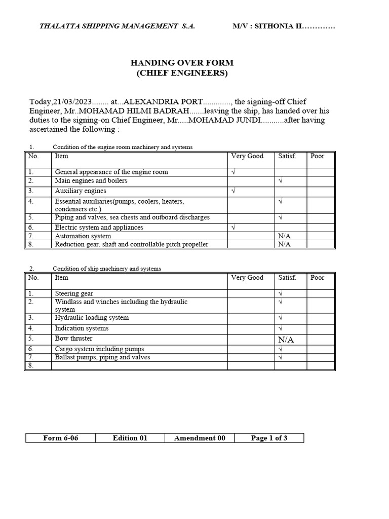 6-06 CH - Eng Handover | PDF | Lubricant | Ships