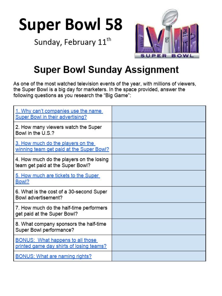 Super Bowl 58 Marketing Assignment Guide | PDF