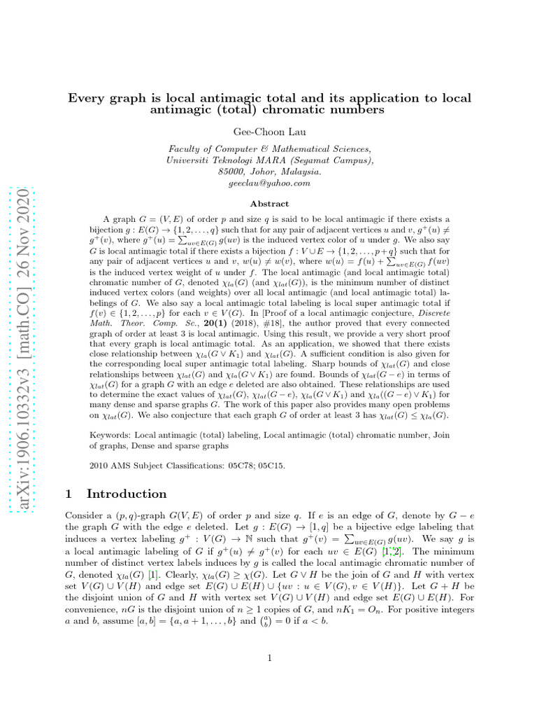 Every Graph Is Local Antimagic Total and Its Application To Local | PDF ...
