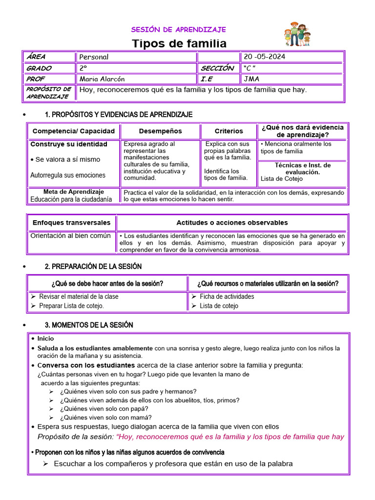 Sesión Tipos de Familia | PDF | Aprendizaje | Las emociones