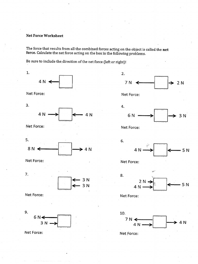 Net Force Worksheet | PDF