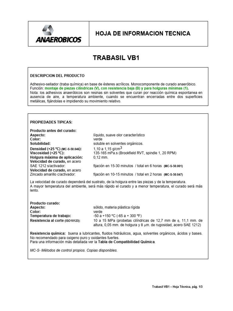 Hoja Técnica de Trabasil VB1 | PDF | Solvente | Materiales
