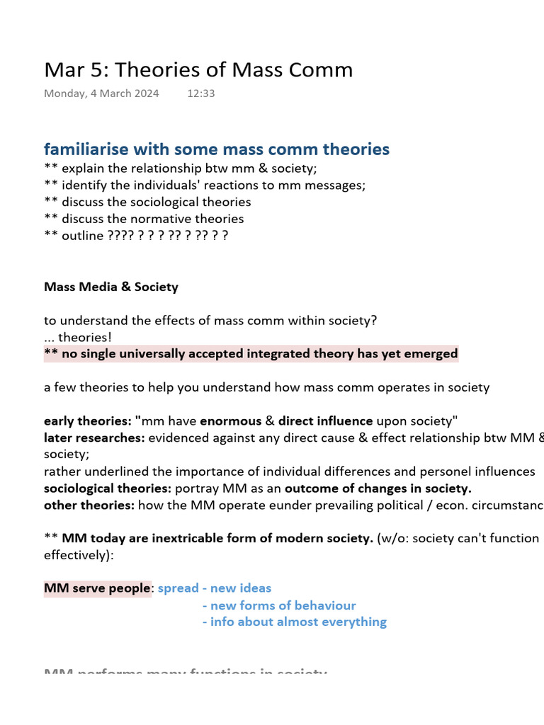Mass Communication Theories Explained | PDF | Attitude (Psychology ...