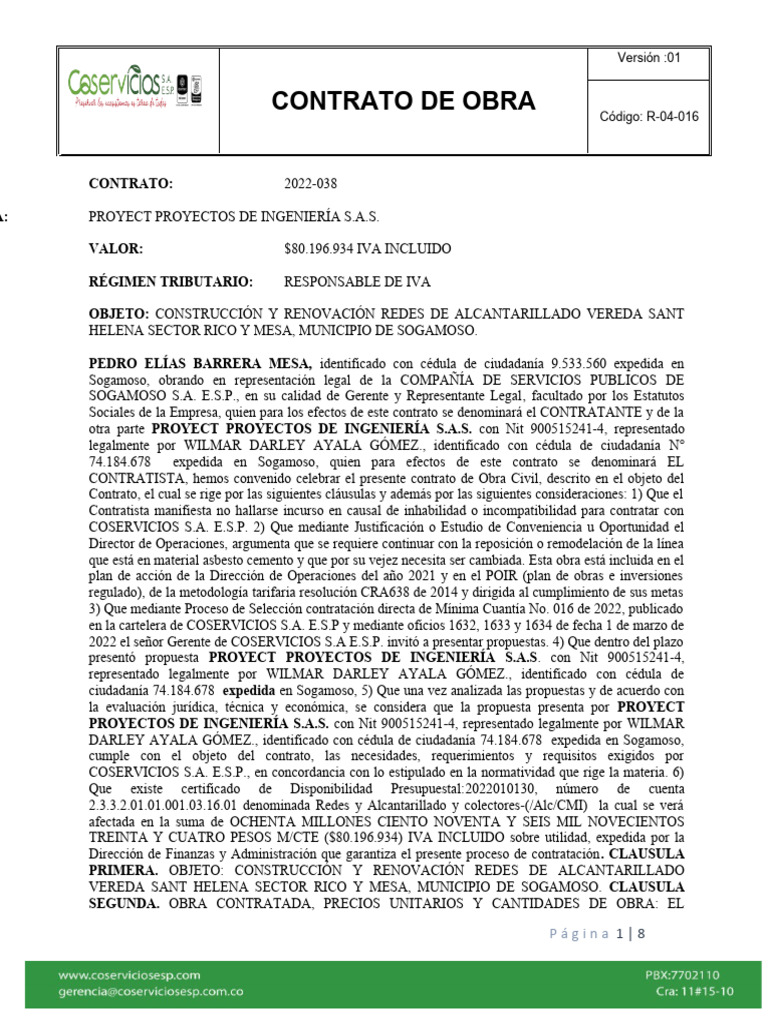 038 Proyect Proyectos | PDF | Contratista general | Póliza de seguros