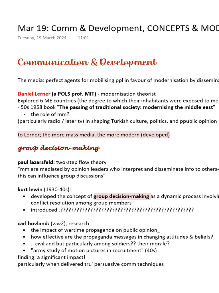 Mar 19 Comm & Development, Concepts & Models | PDF | Social Psychology | Liberal Arts Education