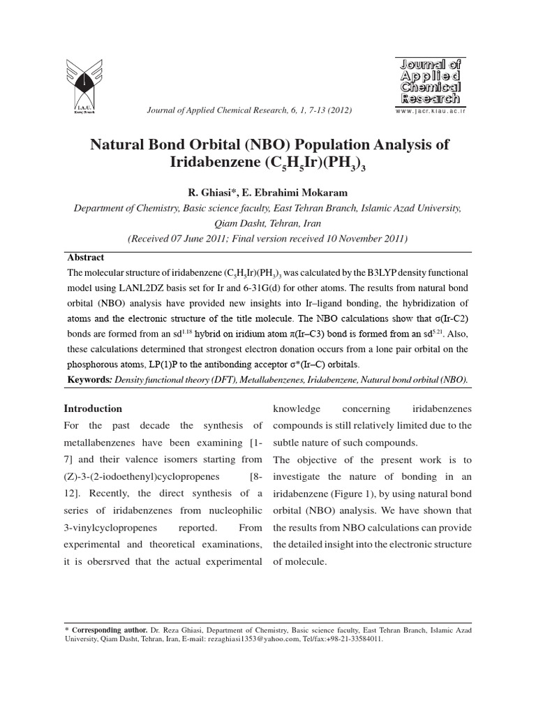 (2012) Natural Bond Orbital (NBO) Population Analysis | PDF | Molecular Orbital | Chemical Bond