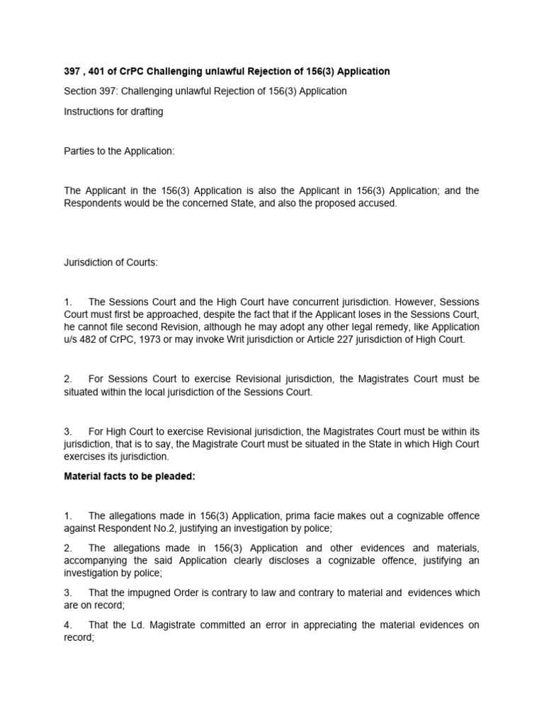 397, 401 of CRPC Challenging Unlawful Rejection of 156 (3) Application ...