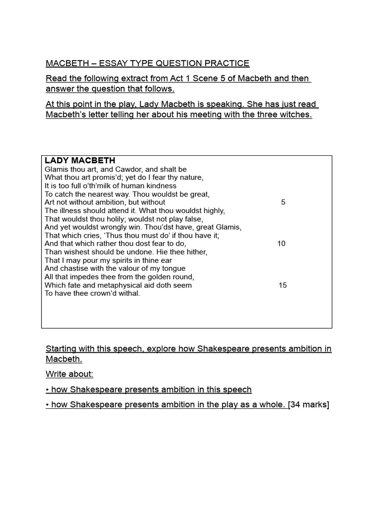 Macbeth Essay Type Question Practice | PDF | Macbeth