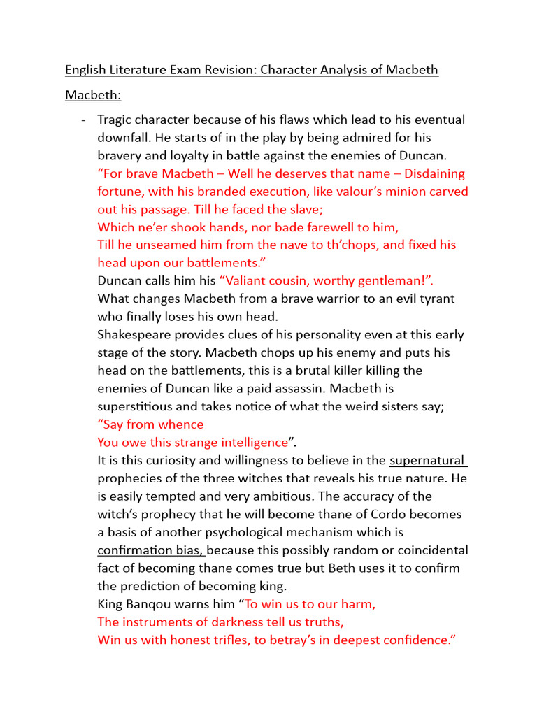 MACBETH REVISION NOTES | PDF | Macbeth