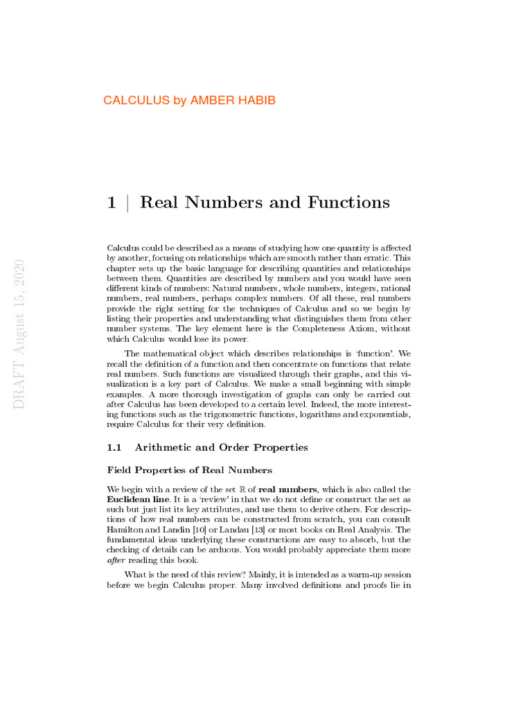 Calculus 1 - Amber Habib (MAT101) | PDF | Function (Mathematics) | Numbers