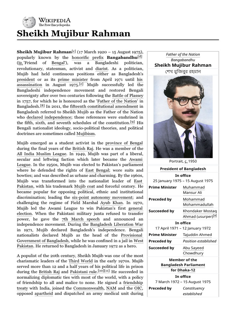 Sheikh Mujibur Rahman | PDF | Bangladesh | Government