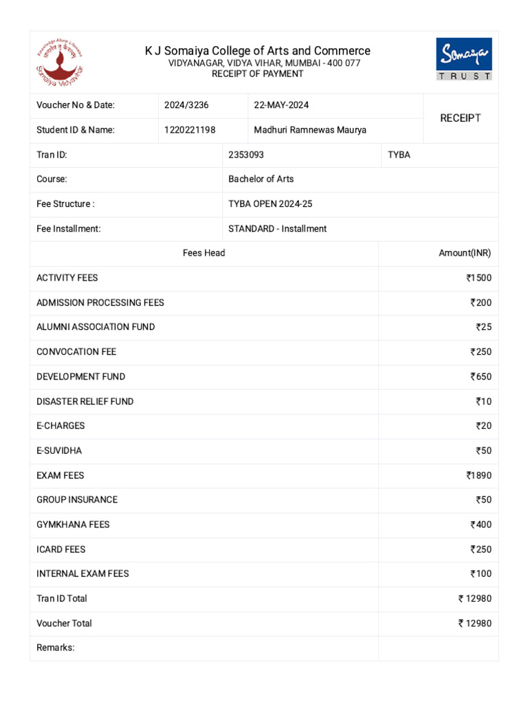 Fees Receipt | PDF | Payments | Money