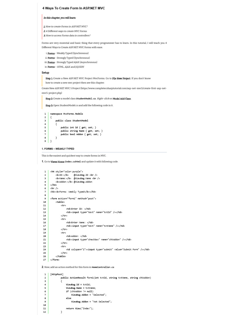 4 Ways To Create Form in ASP - NET MVC | PDF | Ajax (Programming) | Parameter (Computer Programming)