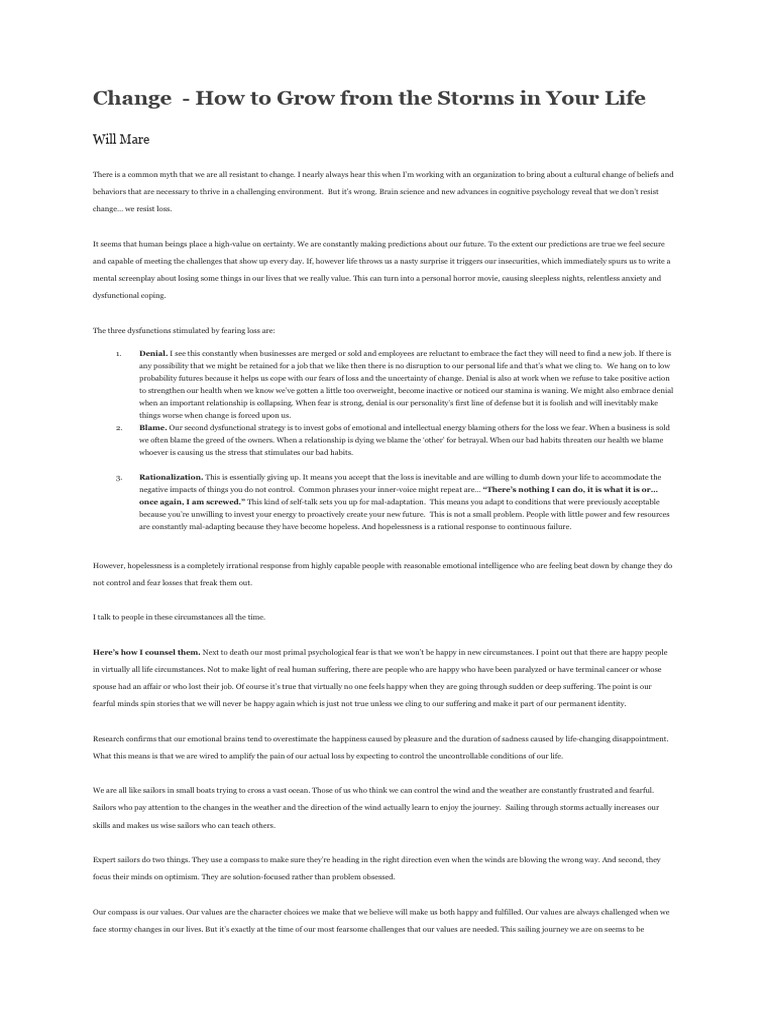 CHANGE - How to Grow from the Storms in Your Life | PDF | Suffering | Fear