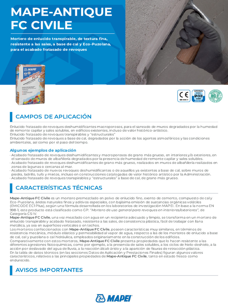 Mape Antique FC Civile | PDF | Lima (Material) | Mortero (Albañilería)