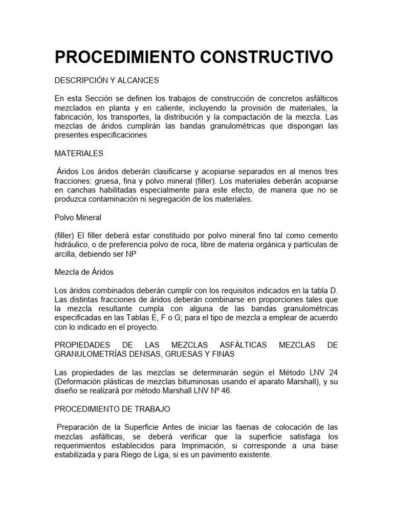 Procedimiento Constructivo | PDF | Minerales | Eje